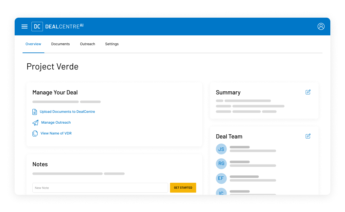 Intralinks DealCentre AI | M&A Deal Marketing Tool